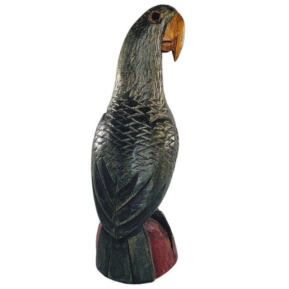 Accents | Wood Carved Parrot Bird Hand Made Folk Art Painted Colorful ...